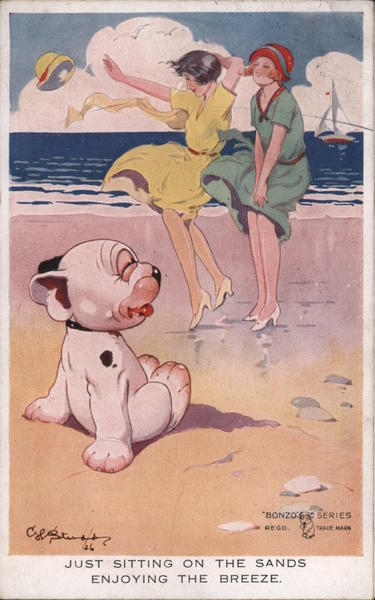 Bonzo 1122 Just Sitting on the Sands Enjoying the Breeze Artist Signed ...