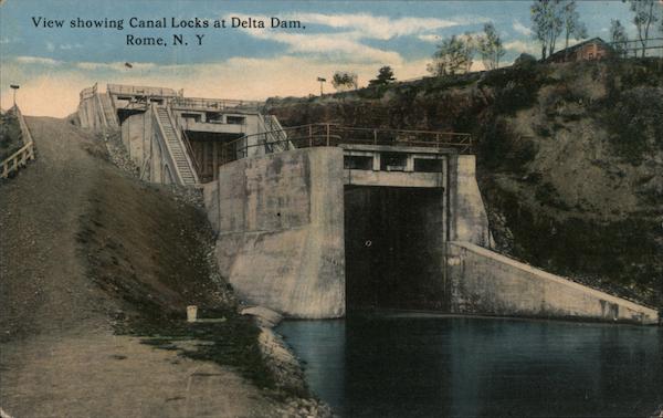 View Showing Canal Locks at Delta Dam Rome, NY Postcard