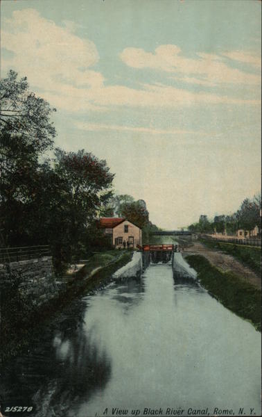 A View Up Black River Canal Rome, NY Postcard