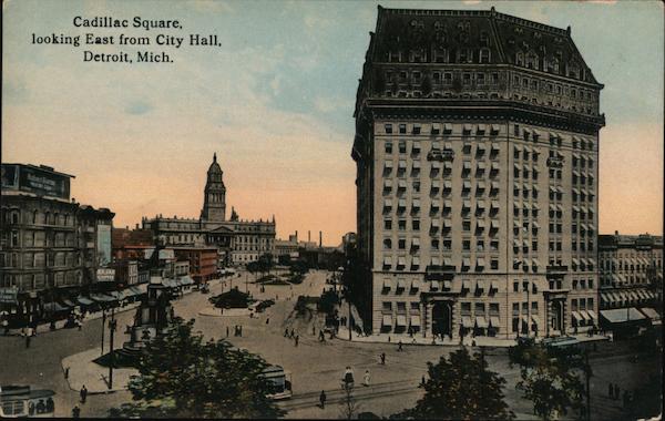 Cadillac Square, looking East from City Hall Detroit, MI Postcard