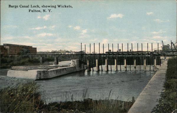 Barge Canal Lock, Showing Wickets Fulton, NY Postcard