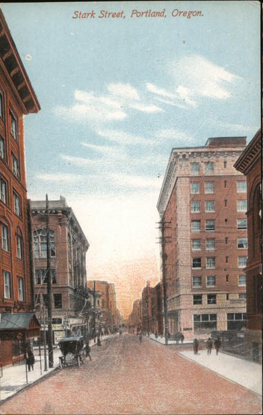 Looking Along Stark Street Portland, OR Postcard