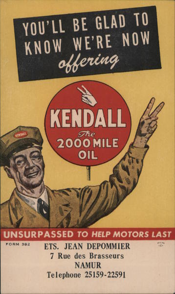 Kendall - The 2000 Mile Motor Oil Advertising Postcard