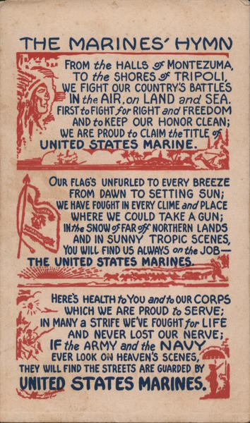 United States Marines - The Marine's Hymn Patriotic Postcard
