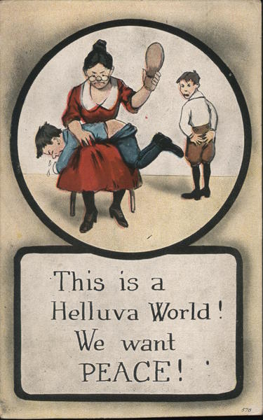 Boys Spanked by Woman with Shoe Spanking Postcard