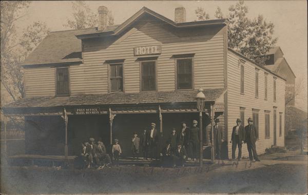 People in Front of Hotel - Post Office Hazel Run, MN Postcard