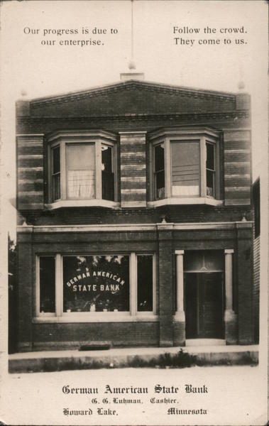 German American State Bank Howard Lake, MN Postcard