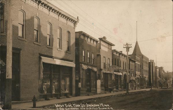 West Side Main Street Jackson, MN Postcard