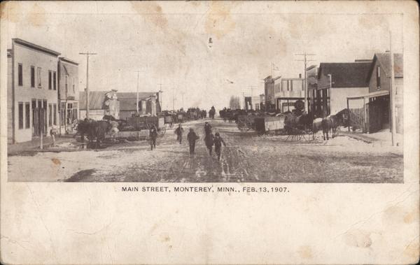 Main Street, Feb 13, 1907 Monterey, MN Postcard