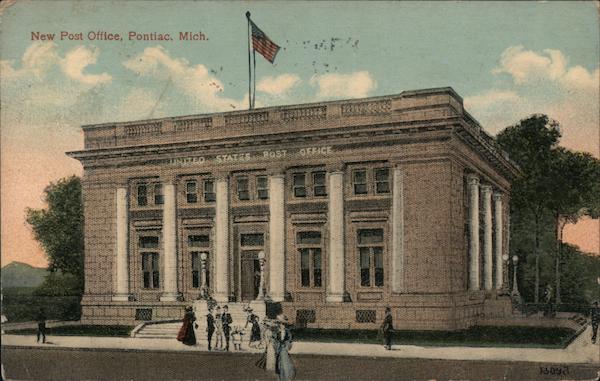 New Post Office Pontiac, MI Postcard