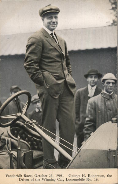 Vanderbilt Race, October 24,1908. George H Robertson, the Driver of the ...