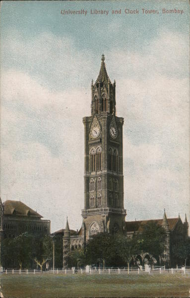 University Library and Clock Tower Bombay, India Postcard