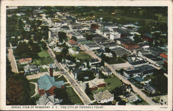 Aerial View of City Newberry, SC Postcard