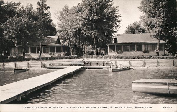 Vandevelde's Modern Cottages North Shore Powers Lake, WI Postcard