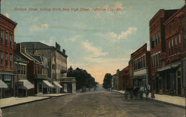 Madison Street, Looking North from High Street Jefferson City, MO Postcard