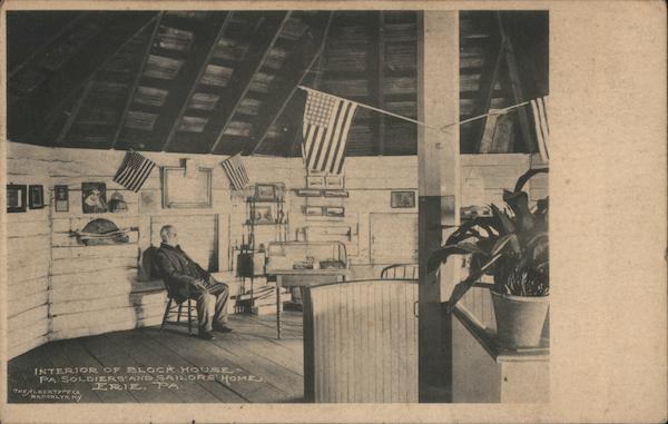 Interior of Block House Soldiers and Sailors Home erie, PA Postcard