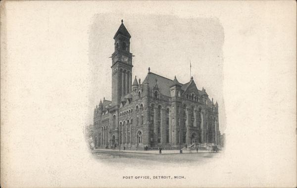 Post Office Building Detroit, MI Postcard