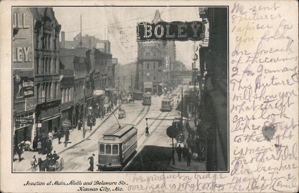 Junction at Main, Ninth and Delaware Sts. Kansas City, MO Postcard