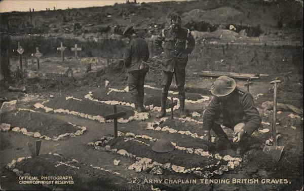 Army Chaplain Tending British Graves World War I Postcard