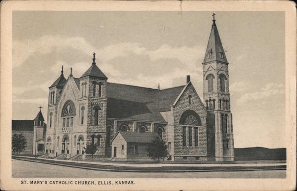 St. Mary's Catholic Church Ellis, KS Postcard