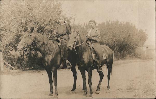 Two Girls Riding Horses Postcard Two Girls Riding Horses Postcard