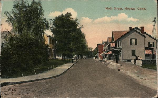 Looking Along Main Street Moosup, CT Postcard