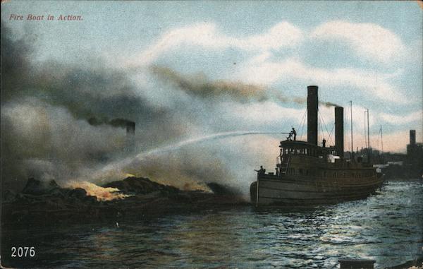Fire Boat in Action Riverboats Postcard