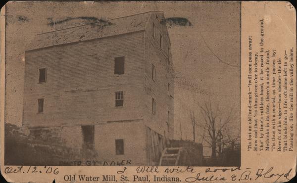 Old Water Mill St. Paul, IN Postcard