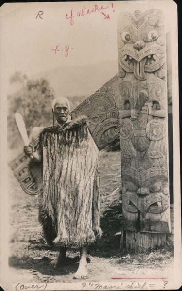 Rewi Manga Maniapoto is wearing a Korowai traditional cloak, holding a ...