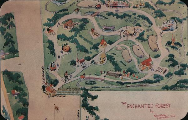 Drawn Map of the Enchanted Forest of the Adirondacks Old Forge, NY Postcard