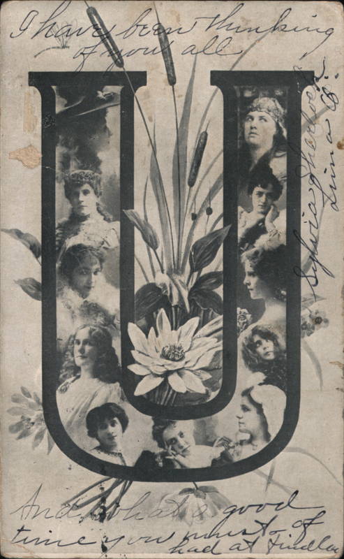 Big U With Woman Pictures Alphabet Letters Postcard