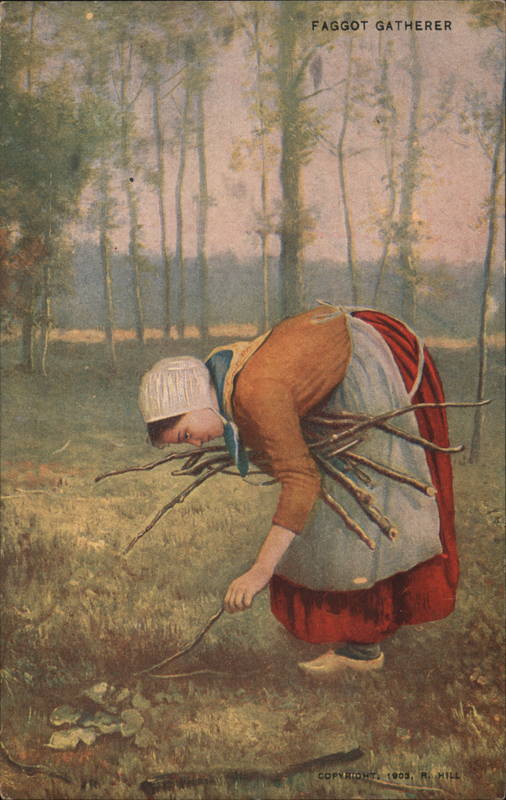 Butch Girl Collecting Sticks for Firewood Dutch Children Postcard