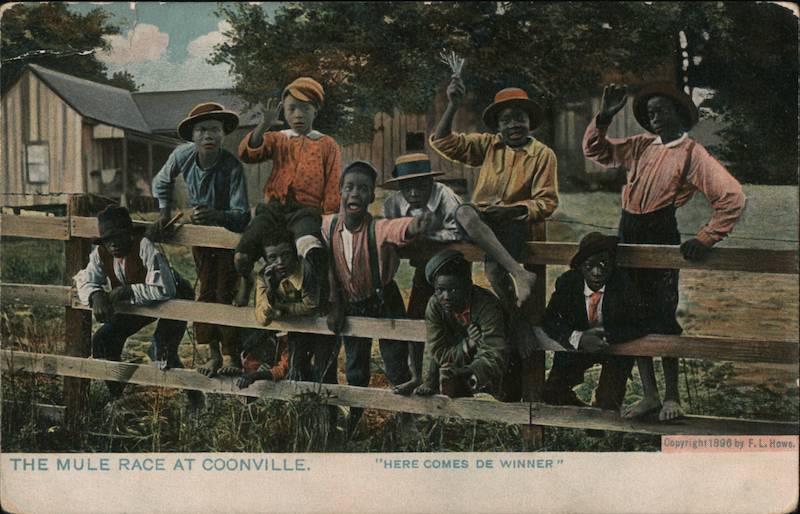 The Mule Race At Coonville Black Americana Postcard