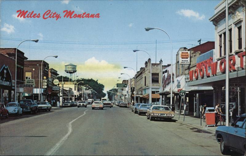 View of Main Street in Miles City Montana Postcard