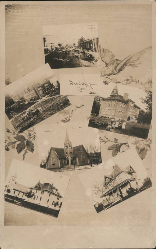Multi-View Photos of churches, homes, and towns Akron, IA Postcard