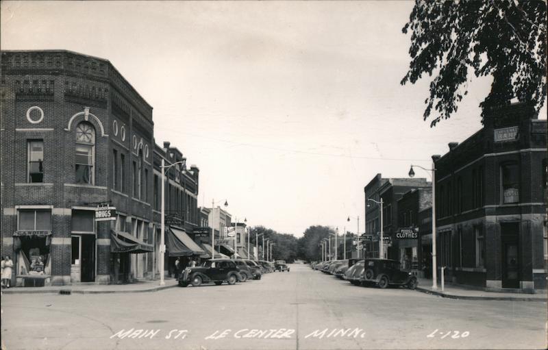 Main Street Le Center, Michigan Minnesota Postcard