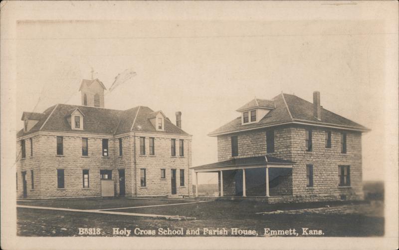 Holy Cross School and Parish House Emmett, KS Postcard
