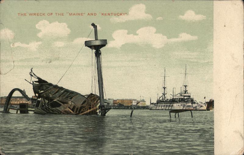 Wreck of the Maine and Kentucky, Havana Harbor Cuba Postcard