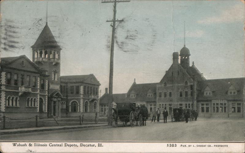 Wabash & Illinois Central Depots Decatur, IL Postcard