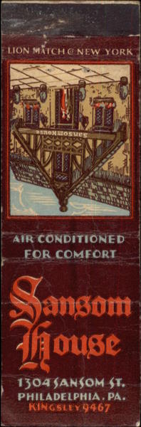 Sansom House Philadelphia, PA Hotels & Motels Matchbook Cover