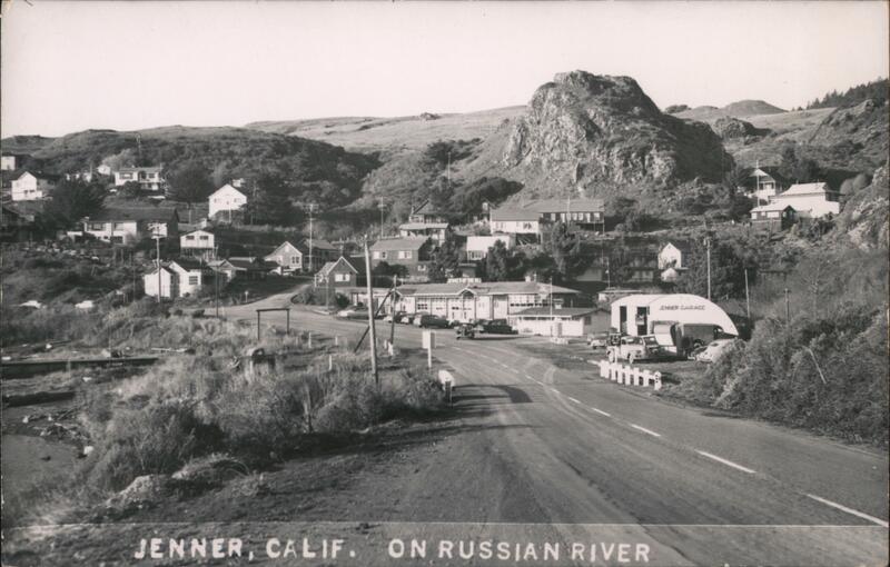 Town and Street View - On Russian River Jenner, CA Postcard