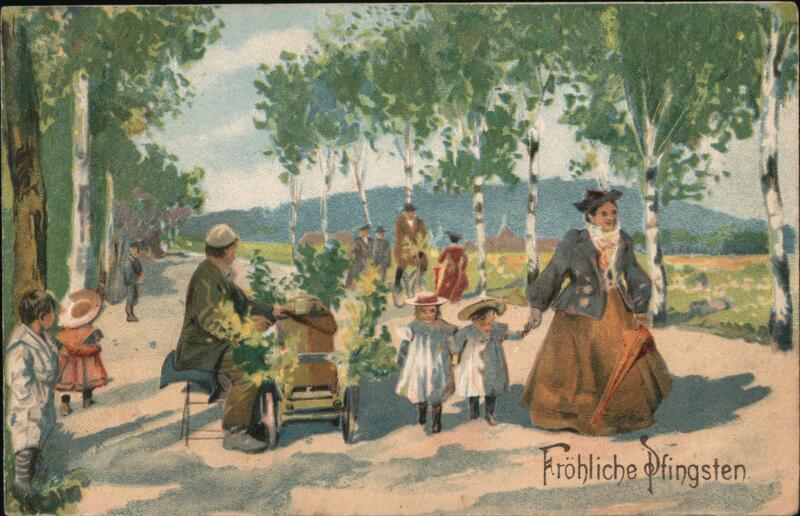 Frohliche Pfingsten Family Outing Germany Organ Grinders Postcard