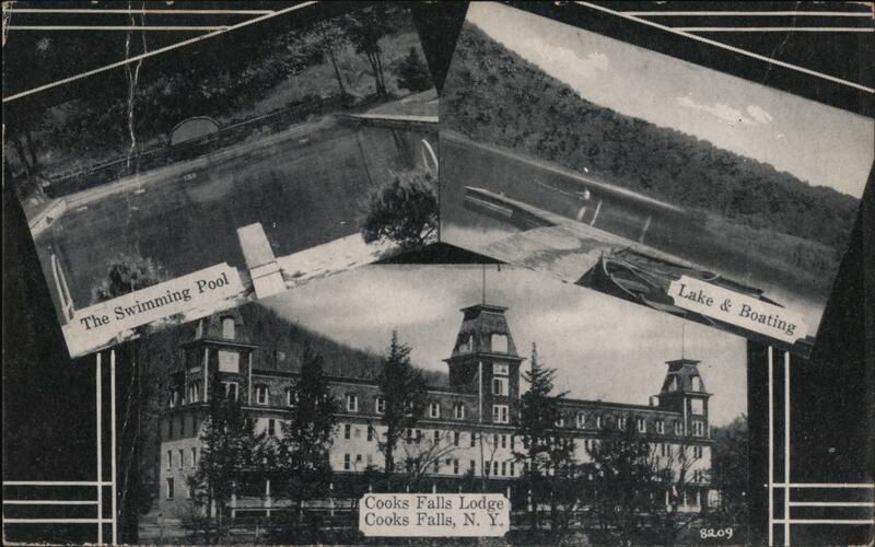 Cooks Falls Lodge Swimming Pool and Lake New York Postcard