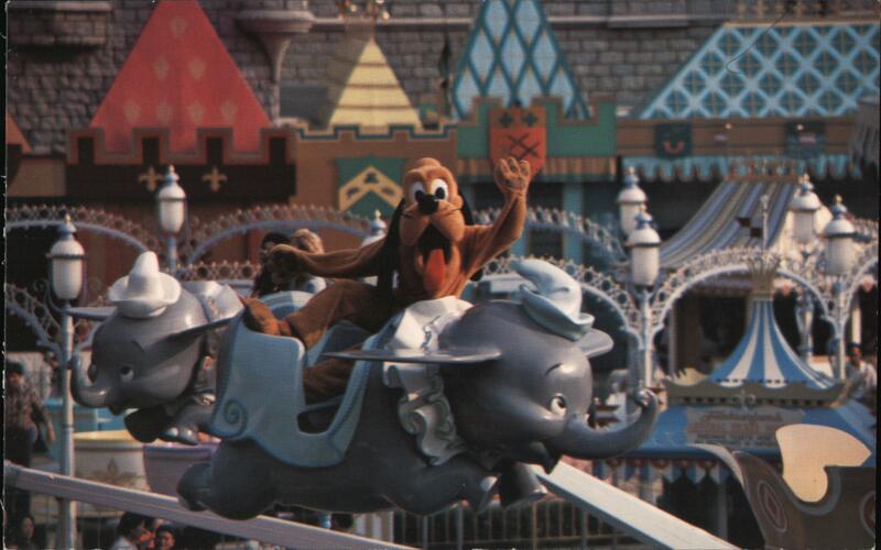 Pluto on Dumbo, Disneyland Anaheim, CA Postcard