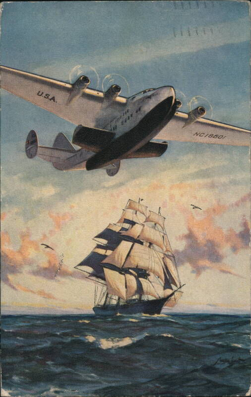 Pan Am Yankee Clipper Flying Boat over Clipper Sailing Ship Airline ...