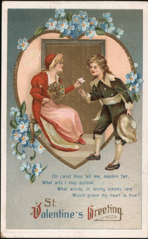 St. Valentine's Greeting, Colonial Couple Exchanging Love Letter ...