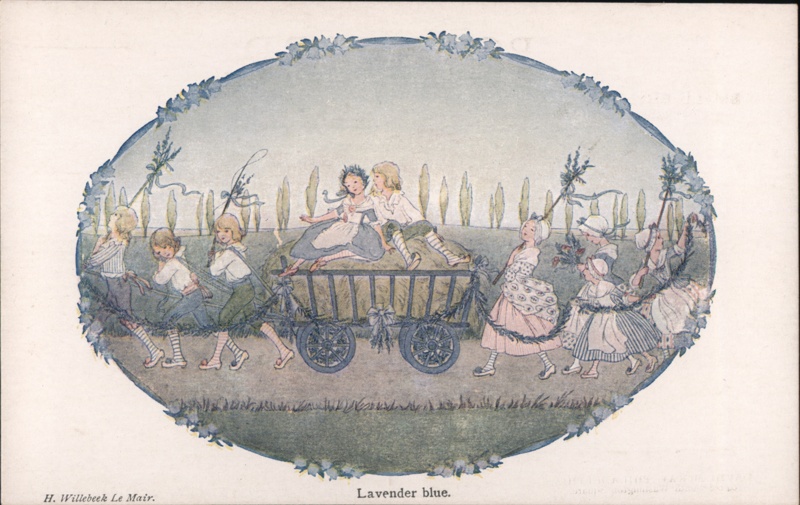 Children Pulling Cart, Lavender Blue Illustration by H. Willebeek Le ...
