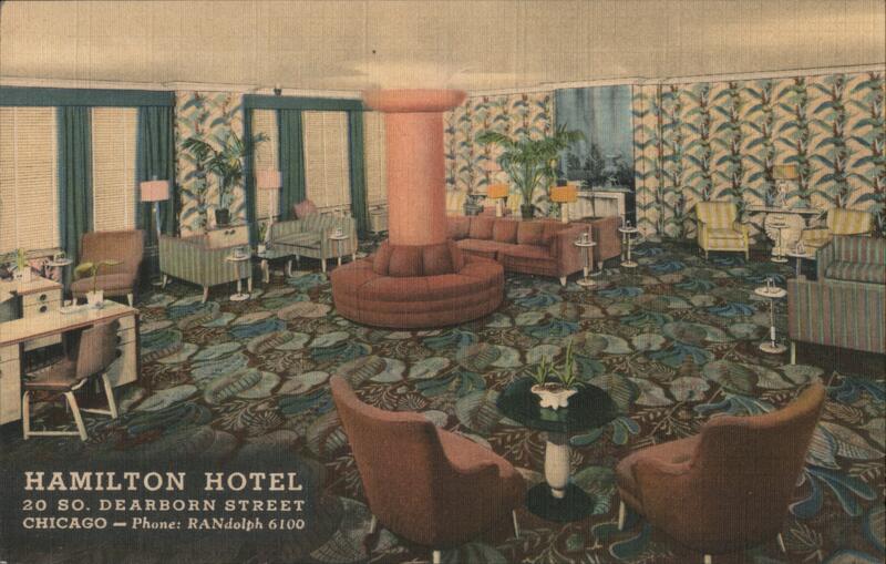 Hamilton Hotel Lobby, Chicago, Illinois Postcard
