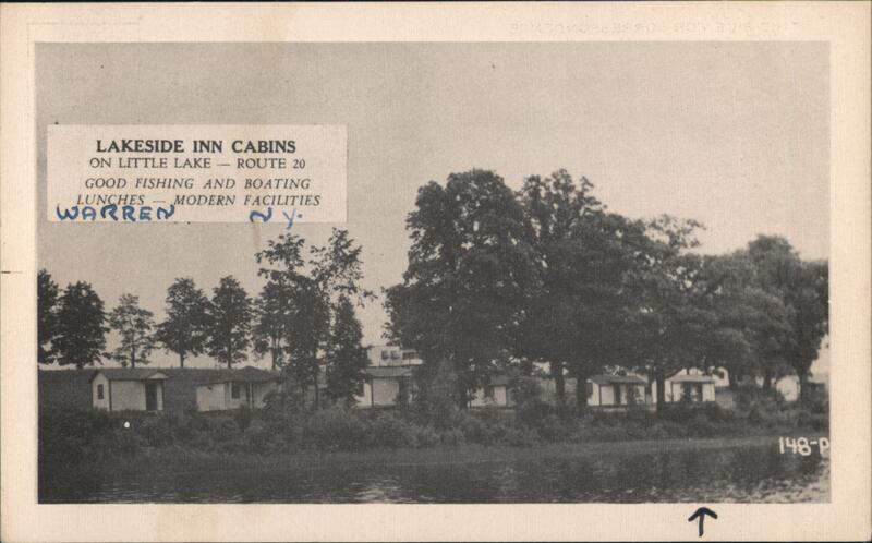 Lakeside Inn Cabins, Little Lake, Warren, NY New York Postcard