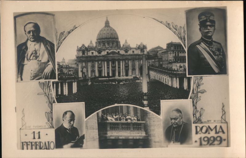 Lateran Treaty Signing, Rome 1929, Pius XI & Mussolini Roma, Italy Postcard